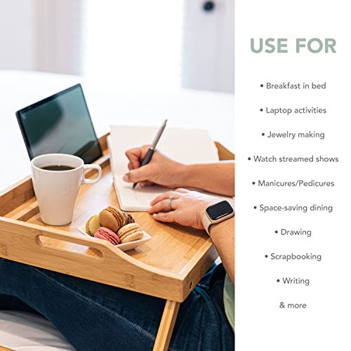 ROSSIE HOME Bamboo Bed Tray, Lap Desk with Phone Holder - Fits up to 15.6 Inch Laptops and Most Tablets - Natural - Style No. 78007, Medium