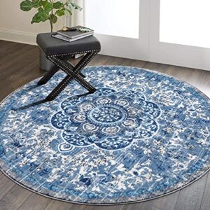 hebe boho round area rug 4ft non slip washable rug for living room bedroom vintage distressed medallion round rug soft circle rug throw carpet for dining room bathroom nursery