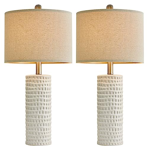 PORTRES 24" Farmhouse Ceramic Table Lamp Set of 2 for Bedroom Living Room White Desk Decor Bedside Lamps for Study Room Office Dorm Modern Accent Nightstand Lamp End Table Lamps