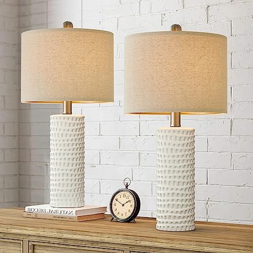 PORTRES 24" Farmhouse Ceramic Table Lamp Set of 2 for Bedroom Living Room White Desk Decor Bedside Lamps for Study Room Office Dorm Modern Accent Nightstand Lamp End Table Lamps