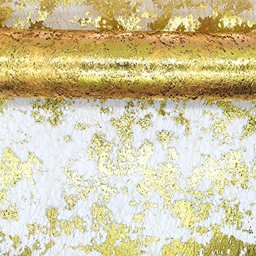 Qililandiy Gold Tulle Fabric Roll 11 Inch Sparkling Organza Fabric Spool Tulle Spool 10 Yards for Christmas Party Wedding Tutu Gift Wrap Table Decoration