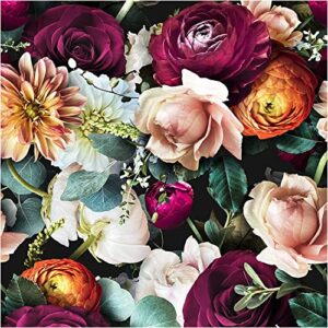 haokhome 93277 peel and stick floral wallpaper rose daisy removable black/pink/purple stick on wild mural 17.7in x 9.8ft