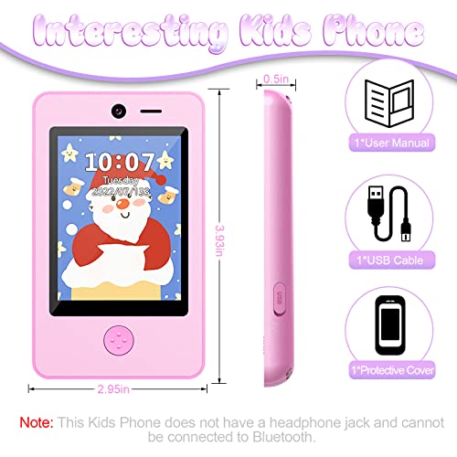 Kids Phone for Girls, Touch Screen Kids Cell Phone with 2 Camera Games Alarm Clock MP3 Music Player, Phones for Kids Christmas Birthday Gifts Toddler Learning Toys for Children Ages 3 4 5 6 7 8