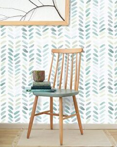 green and white wallpaper peel and stick wallpaper boho contact paper for cabinets leaf wallpaper for bedroom self-adhesive removable wallpaper herringbone wallpaper drawer kids wallpaper 17.3“×78.8”