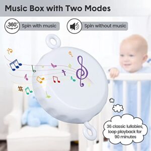 Baby Crib Mobile, Nursery Mobile for Crib with Music Motor Spinner, Musical Crib Toys for Infants 0-6 Months Girls and Boys, Crib Mount Mobiles with 36 lullabies, Gray