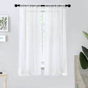 PI Sheer White Curtains 63 Inch Length Short Window Curtains Rod Pocket for Living Room/Bedroom 2 Panels (W52 X L63, Optical White)