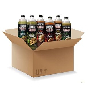 herdez taqueria street sauce variety pack, habanero, verde, roja, chipotle, avocado cilantro, cilantro lime, 9 oz bottles (6 pack)