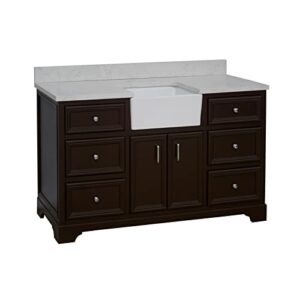 kitchen bath collection zelda 60-inch single farmhouse vanity (engineered carrara/chocolate): includes chocolate cabinet with engineered carrara countertop and white ceramic farmhouse apron sink