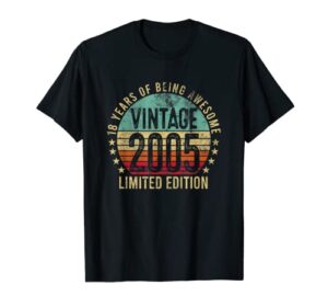 18 year old gifts men women vintage 2005 18th birthday retro t-shirt