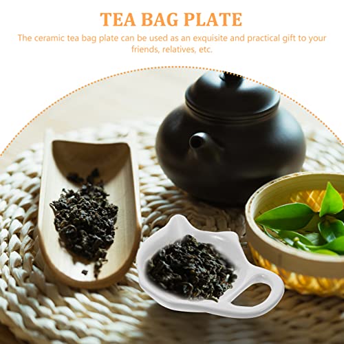 Angoily Tea Bag Holder Ceramic Teabag Coaster Teabag Tray Tea Bag Storage Plate Teabag Holder Tea Saucer Spoon Seasoning Dish Ketchup Dipping Bowl for Home Tea Party Favor White Keychain Holder