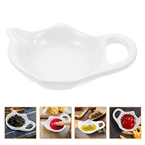 Angoily Tea Bag Holder Ceramic Teabag Coaster Teabag Tray Tea Bag Storage Plate Teabag Holder Tea Saucer Spoon Seasoning Dish Ketchup Dipping Bowl for Home Tea Party Favor White Keychain Holder