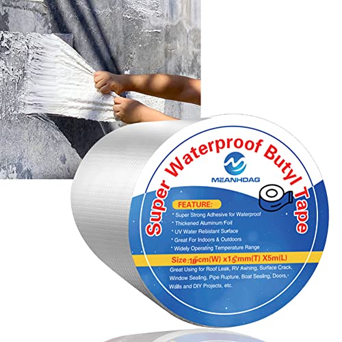 Super Waterproof Duct Tape and Patch for All-Purpose Seal Repair, Adhesive Butyl Tape with Aluminium Foil, Perfect Sealing for Pool Metal RV Roof Pipe Awning Hose Window and More, 4 IN by 16-1/2 FT