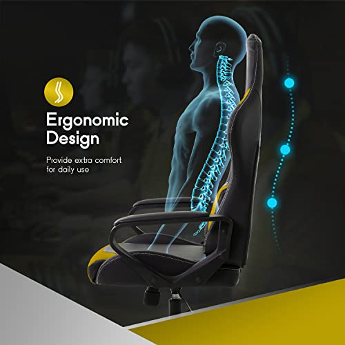 Gaming Chair Office Chair High Back Racing Computer Chair Task PU Desk Chair Ergonomic Swivel Rolling Chair with Lumbar Support for Home Office (Yellow, Pit)