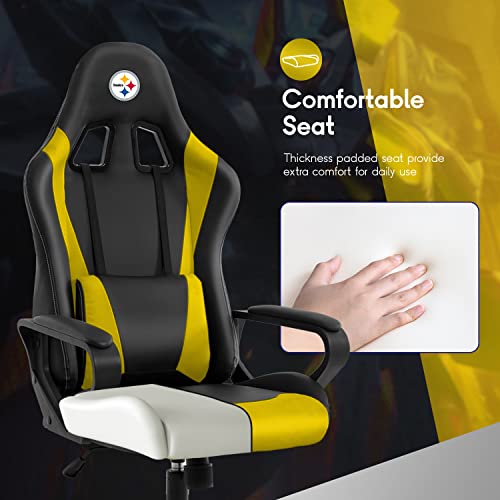 Gaming Chair Office Chair High Back Racing Computer Chair Task PU Desk Chair Ergonomic Swivel Rolling Chair with Lumbar Support for Home Office (Yellow, Pit)