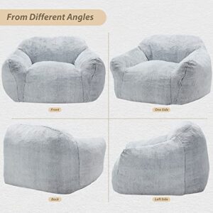 Homguava Giant Bean Bag Chair Sofa High-Density Foam Filled Sofa Chair Large Lazy BeanBag Sofa with Armrests for Living Room, Bedroom (Light Grey)