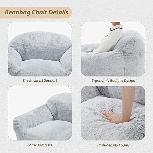 Homguava Giant Bean Bag Chair Sofa High-Density Foam Filled Sofa Chair Large Lazy BeanBag Sofa with Armrests for Living Room, Bedroom (Light Grey)