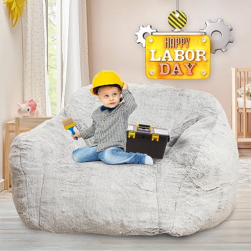 Homguava Giant Bean Bag Chair Sofa High-Density Foam Filled Sofa Chair Large Lazy BeanBag Sofa with Armrests for Living Room, Bedroom (Light Grey)