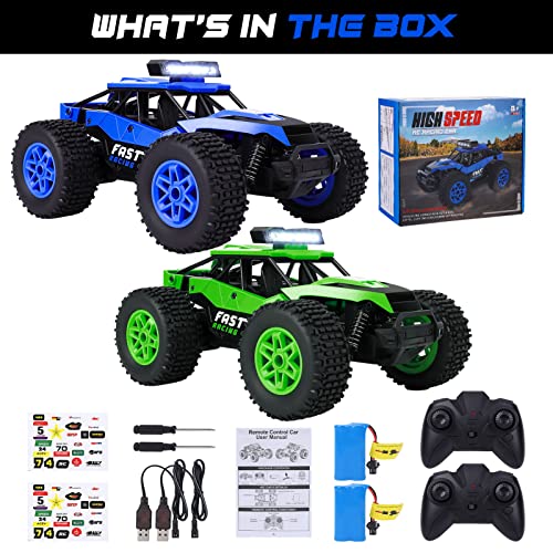 2pcs RC Cars,1:20 Scale Remote Control Toy Car, 4WD High Speed 11.2MPH All Terrains Electric Toy 4×4 Off Road RC Car,with LED Headlight and Two Rechargeable Battery for Boys Kids and Adults Gift