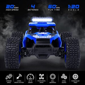 2pcs RC Cars,1:20 Scale Remote Control Toy Car, 4WD High Speed 11.2MPH All Terrains Electric Toy 4×4 Off Road RC Car,with LED Headlight and Two Rechargeable Battery for Boys Kids and Adults Gift