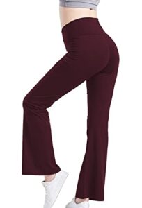 dani chins women's casual bootcut yoga pants v crossover high waisted flare workout leggings (burgundy, m)