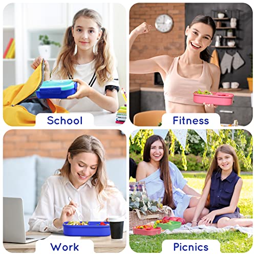 TIME4DEALS Bento Boxes for Adults 44oz - Leakproof 4 Compartments Lunch Containers Kids Bento School Lunch Boxes with Spoon & Fork, Perfect Size for On-the-Go Meal, Microwave and Food-Safe (Blue)