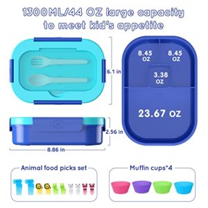 TIME4DEALS Bento Boxes for Adults 44oz - Leakproof 4 Compartments Lunch Containers Kids Bento School Lunch Boxes with Spoon & Fork, Perfect Size for On-the-Go Meal, Microwave and Food-Safe (Blue)