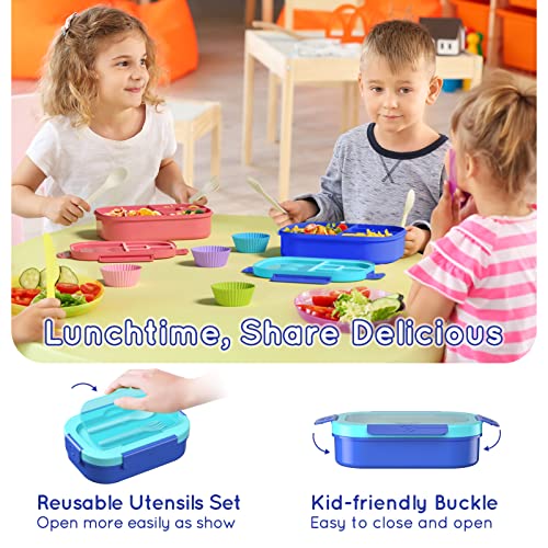 TIME4DEALS Bento Boxes for Adults 44oz - Leakproof 4 Compartments Lunch Containers Kids Bento School Lunch Boxes with Spoon & Fork, Perfect Size for On-the-Go Meal, Microwave and Food-Safe (Blue)