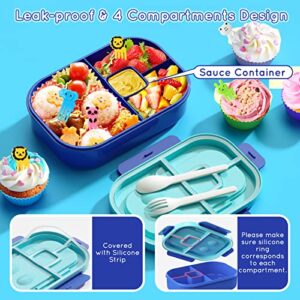 TIME4DEALS Bento Boxes for Adults 44oz - Leakproof 4 Compartments Lunch Containers Kids Bento School Lunch Boxes with Spoon & Fork, Perfect Size for On-the-Go Meal, Microwave and Food-Safe (Blue)