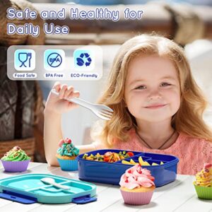 TIME4DEALS Bento Boxes for Adults 44oz - Leakproof 4 Compartments Lunch Containers Kids Bento School Lunch Boxes with Spoon & Fork, Perfect Size for On-the-Go Meal, Microwave and Food-Safe (Blue)