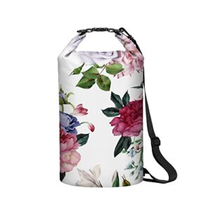 goosehill waterproof dry bag 5l 10l 20l, floral pattern with durable plato 500d pvc material, floating roll top waterproof bag for kayaking paddleboard rafting boating swimming camping, 1 strap