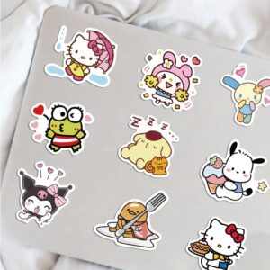 100Pcs Cute Stickers Pack Hello Kitty Stickers MyMelody&Kuromi Stickers Cinnamoroll Pompompurin Keroppi Pochaco Stickers Decals Assorteds Kawaii Sticker Gifts for Kids Teens Girls Adults