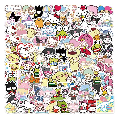 100Pcs Cute Stickers Pack Hello Kitty Stickers MyMelody&Kuromi Stickers Cinnamoroll Pompompurin Keroppi Pochaco Stickers Decals Assorteds Kawaii Sticker Gifts for Kids Teens Girls Adults