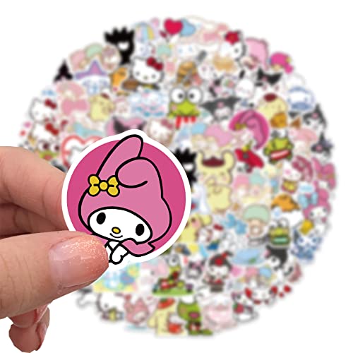 100Pcs Cute Stickers Pack Hello Kitty Stickers MyMelody&Kuromi Stickers Cinnamoroll Pompompurin Keroppi Pochaco Stickers Decals Assorteds Kawaii Sticker Gifts for Kids Teens Girls Adults