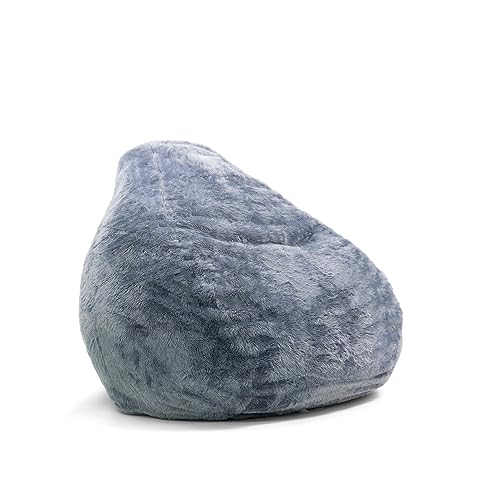 Big Joe Lotus Foam Filled Teardrop Bean Bag Chair with Removable Cover, Stone Short Shag, Soft Faux Fur, 4 feet Big