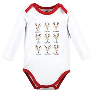 Hudson Baby Unisex Baby Cotton Long-Sleeve Bodysuits, Santa Reindeer, 3-6 Months