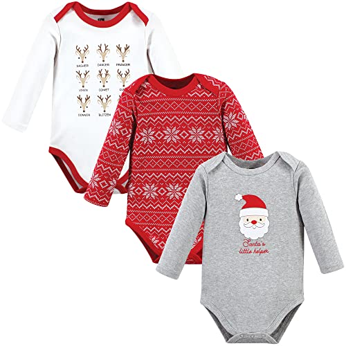 Hudson Baby Unisex Baby Cotton Long-Sleeve Bodysuits, Santa Reindeer, 3-6 Months