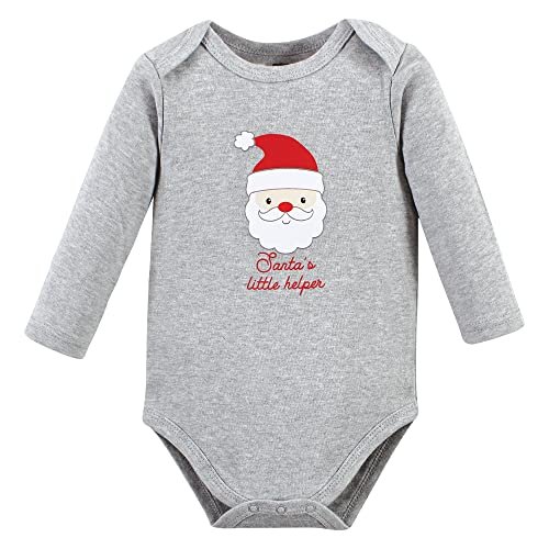 Hudson Baby Unisex Baby Cotton Long-Sleeve Bodysuits, Santa Reindeer, 3-6 Months