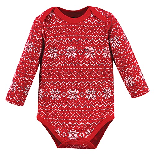 Hudson Baby Unisex Baby Cotton Long-Sleeve Bodysuits, Santa Reindeer, 3-6 Months