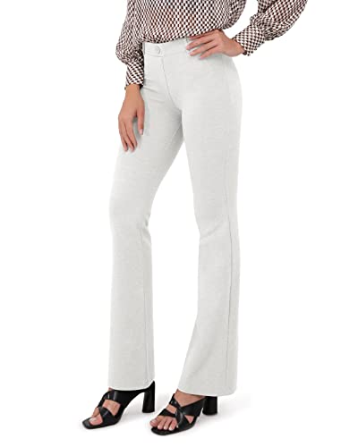 ODODOS Boot-Cut I Classic Dress Pants for Women, Faux Pockets Ponte Casual Work Pants-31 Inseam, Heather White, Large