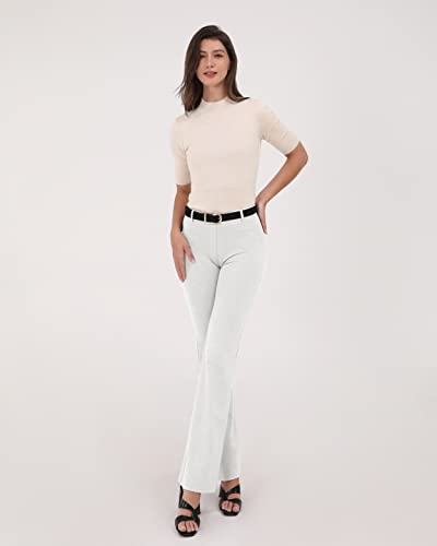 ODODOS Boot-Cut I Classic Dress Pants for Women, Faux Pockets Ponte Casual Work Pants-31 Inseam, Heather White, Large