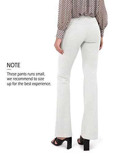 ODODOS Boot-Cut I Classic Dress Pants for Women, Faux Pockets Ponte Casual Work Pants-31 Inseam, Heather White, Large