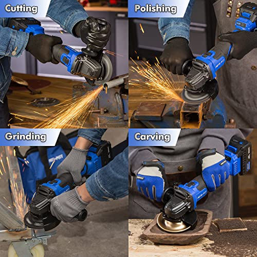 Cordless Angle Grinder Brushless, 20V MAX 4.0Ah Battery Powered Angle Grinder, AOTE-PITT 4-1/2 Inch Electric Grinder Power Tools with Handle, Grinding Wheel, Cutting Wheel, Flap Disc and Carving Disc