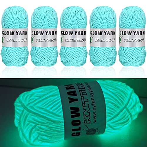 5Pcs Glow in The Dark Yarn Upgrade Yarn DIY Arts Crafts Sewing Supplies,Polyester Threads for Beginners Party Music Festivals Supplies-2023 New(Sky Blue)