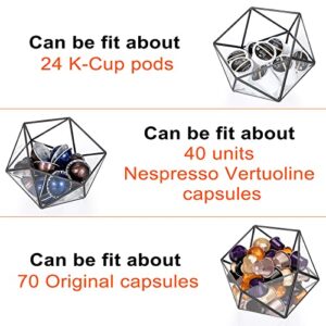 ELLDOO Black Glass Coffee Pods Holder, 15 Sided Geometric Box Coffee Pod Organizer for K Cup Espresso, Tea Bags Sugar Packets Coffee Capsule Storage Holder for Kitchen Coffee Bar Office Desktop Counter