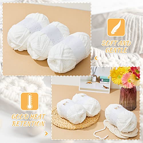 6 Pack Skeins Soft Chunky Yarn Thick White Chenille Velvet Blanket Yarn for Crochet Knitting Rug Clothes and DIY Crafts,100 Grams, 74.3 Yards