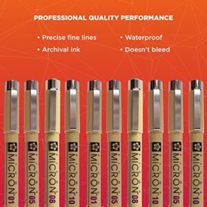 SAKURA Pigma Micron Fineliner Pens - Archival Black and Gray Ink Pens - Pens for Writing, Drawing, or Journaling - Assorted Point Sizes - 10 Pack