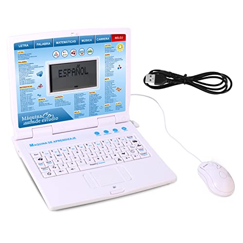 LESHITIAN Kids Bilingual Laptop Spanish/English, 130 Learning Modes, Laptop for Kids Ages 3+