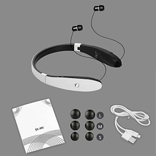 Wireless Earbud Bluetooth-compatible5.0 Neckband Sports Music Earphone Intelligent Noise Reduction Mega Bass SX-991 Fashionable Universal White