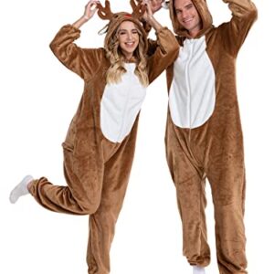 HSCTEK Reindeer Onesie Adult, Christmas Onesie Pajamas Women Men, Family Deer Costume Teen XX-Large