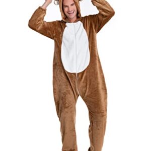 HSCTEK Reindeer Onesie Adult, Christmas Onesie Pajamas Women Men, Family Deer Costume Teen XX-Large